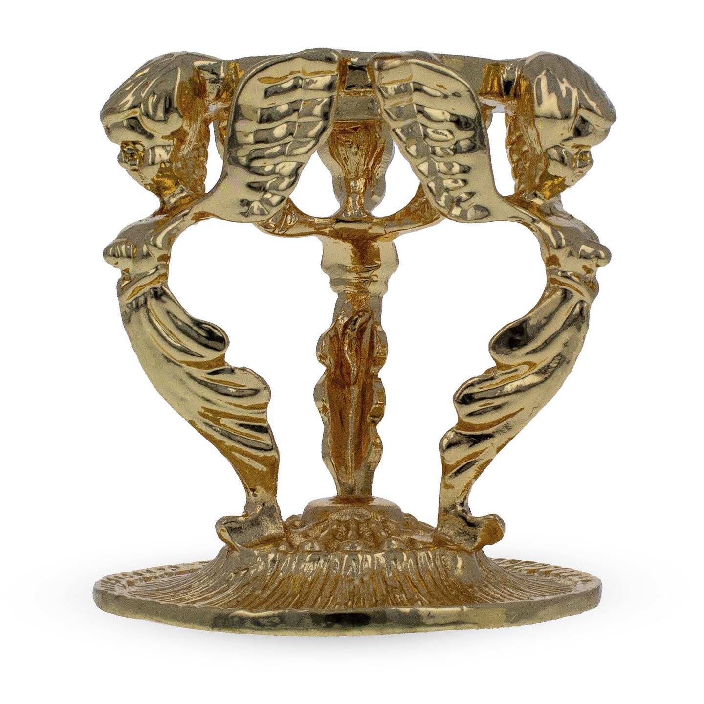 Three Angels on Pedestal Gold Tone Metal Egg Sphere Stand Holder ...