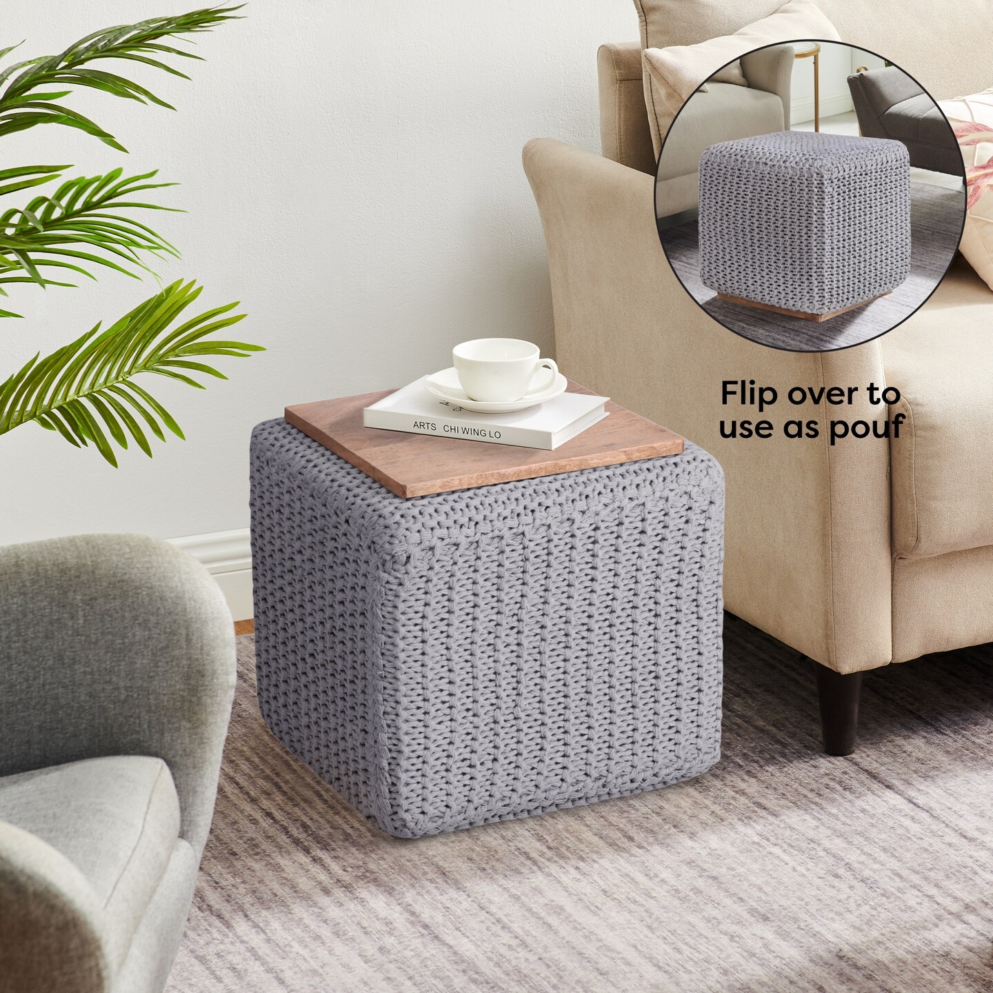 Mayla Cotton Yarn 3 in 1 Pouf Ottoman End Table Michaels