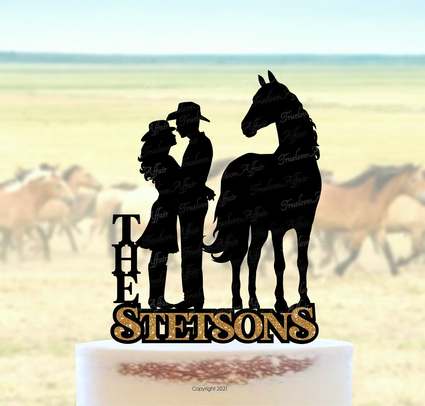 Western Wedding Cake Topper Silhouette Cake Topper, Groom, Bride and ...