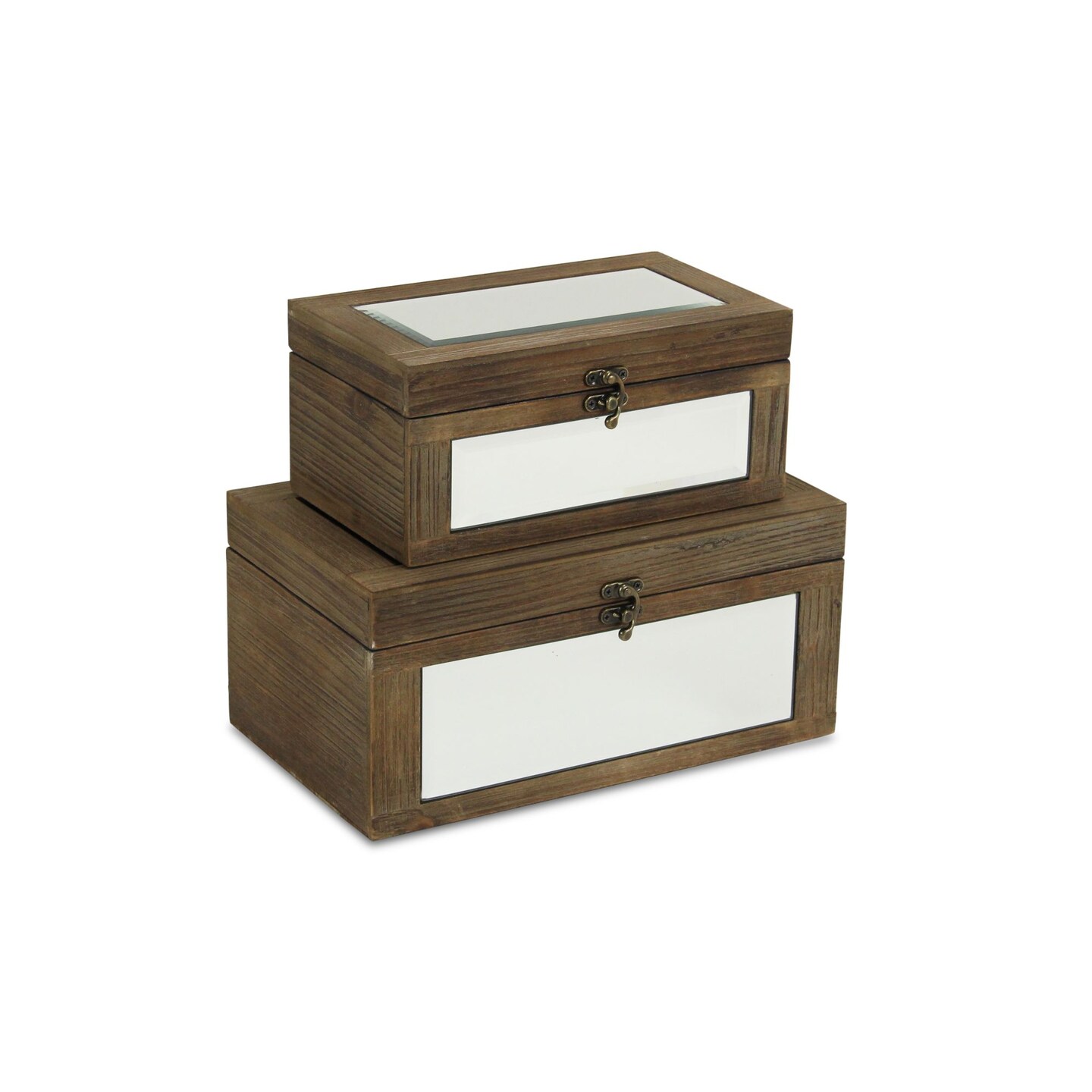 Contemporary Home Living Set of 2 Brown Rectangular Storage Boxes with ...