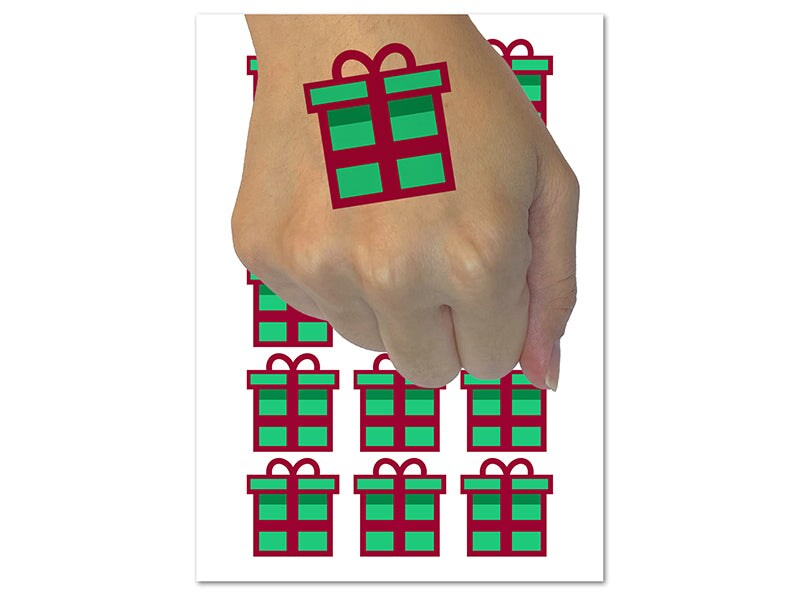 Present Gift Box Birthday Christmas Holiday Temporary Tattoo Water ...
