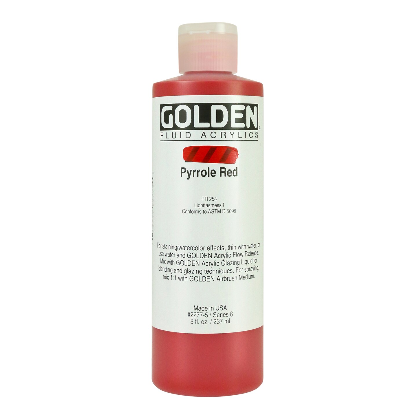 Golden Fluid Acrylic, 8 Oz., Pyrrole Red, Count: 1, Model: GD2277-5 ...