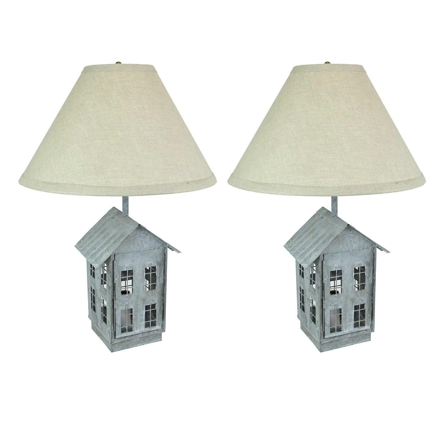 Set of 2 Rustic Zinc Dual Table Lamps And Accent Light Farmhouse Decor ...