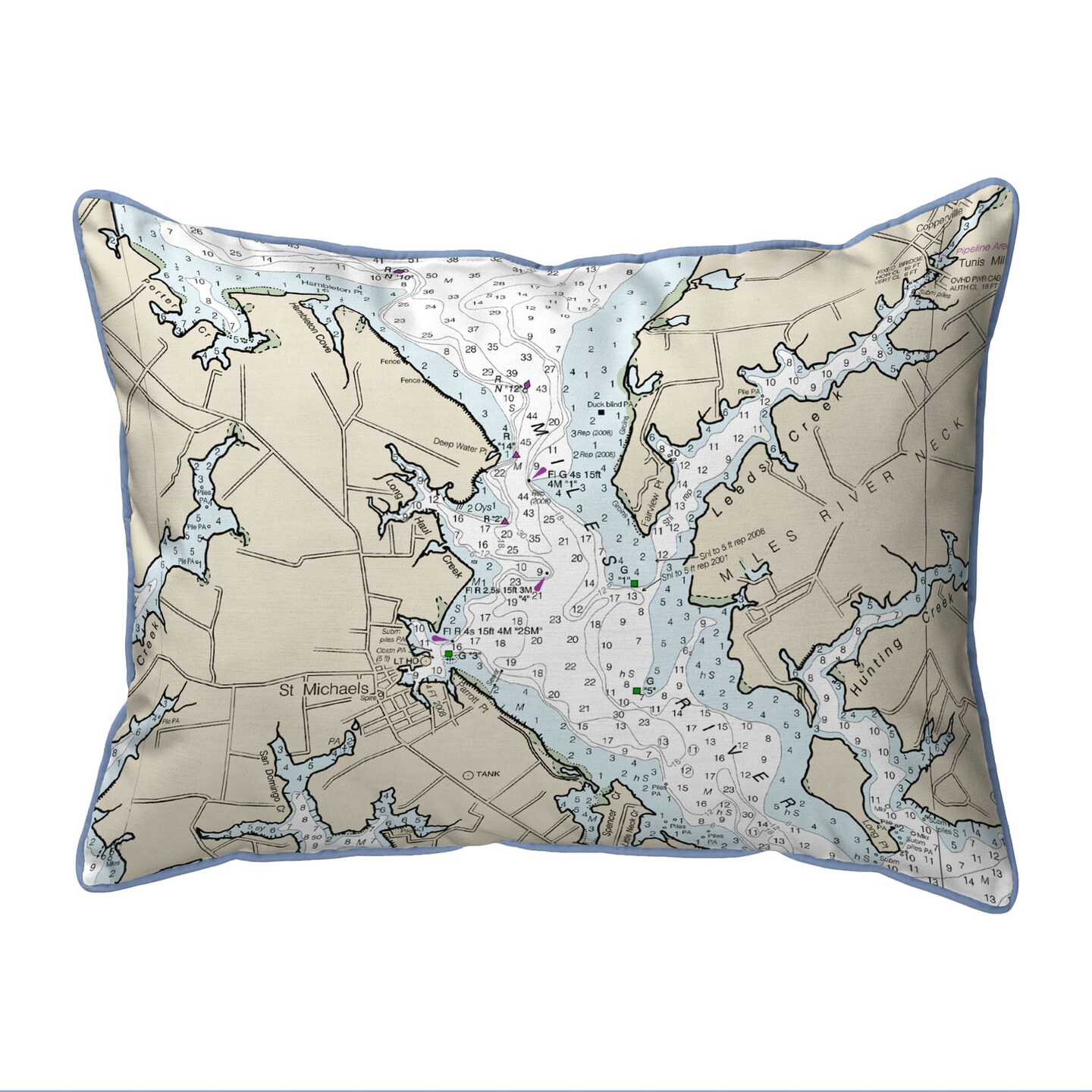 Chesapeake Bay Miles River Map Pillow 16x20 – Large Corded Pillow ...