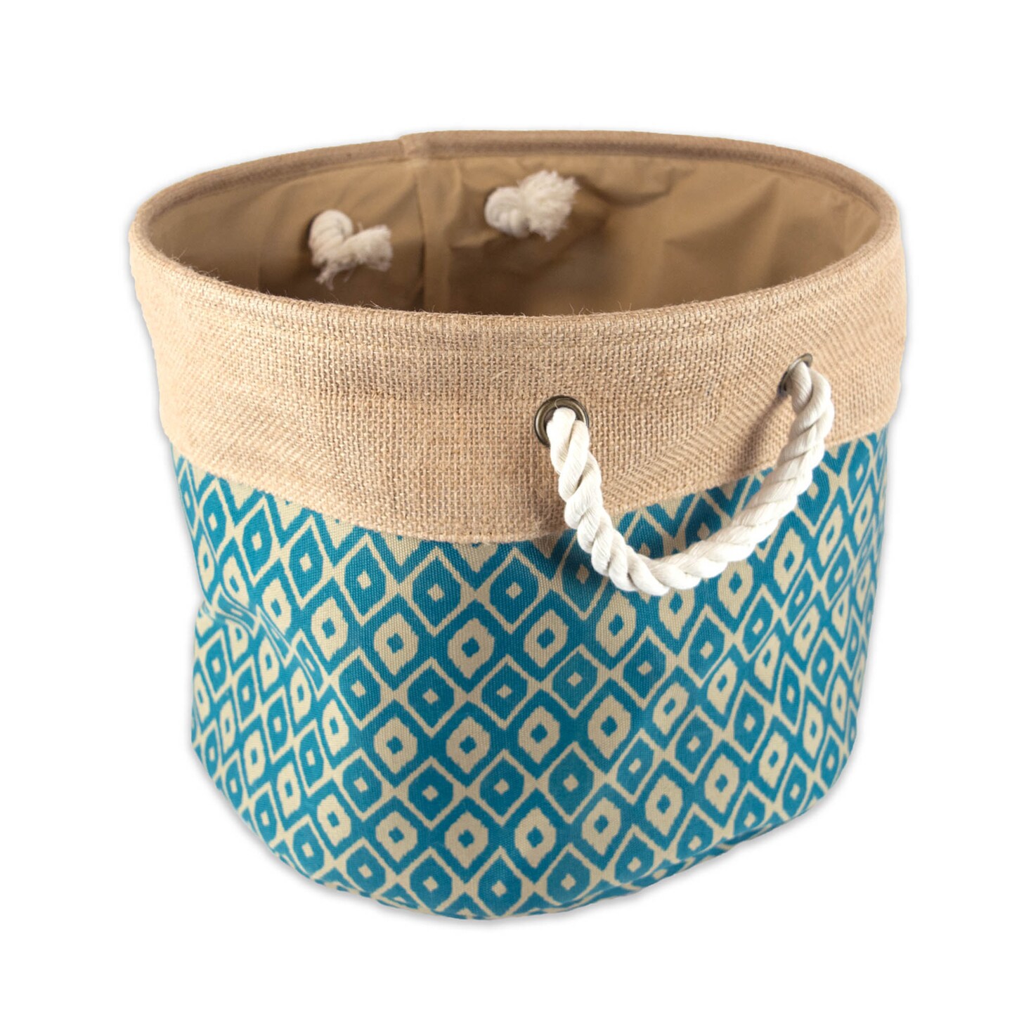 Contemporary Home Living 12" Brown and Teal Blue Round Small Storage ...
