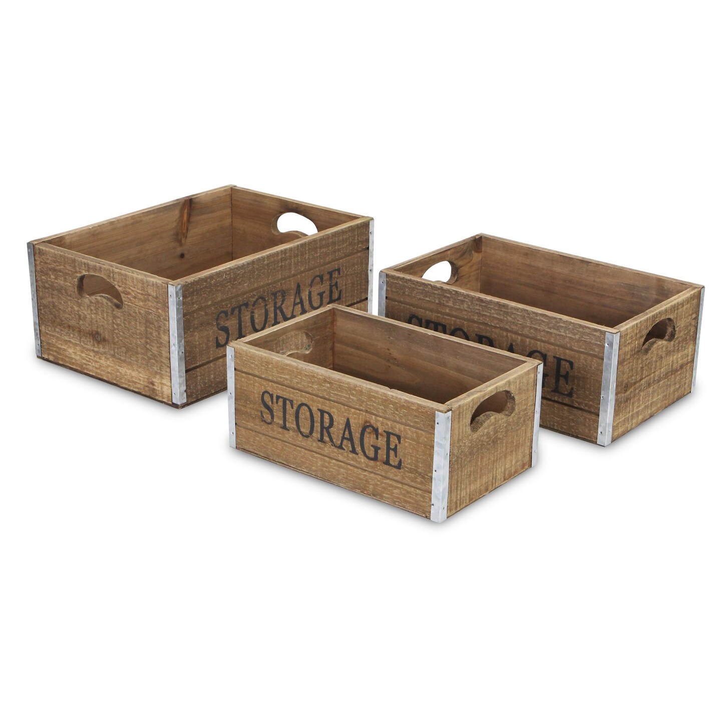 Contemporary Home Living Set of 3 Brown and Black Storage Crates with ...