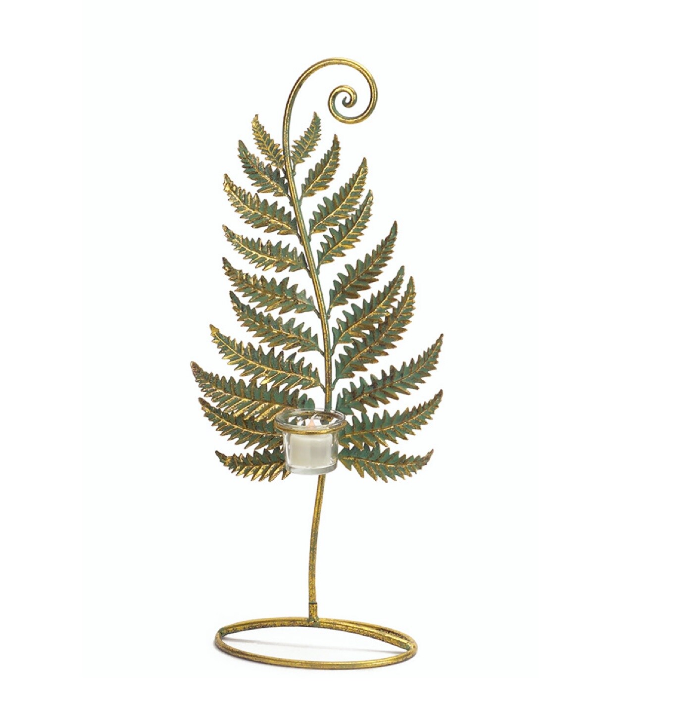Melrose 20.75" Golden Patina Standing Fern with Votive Cup Table Top ...