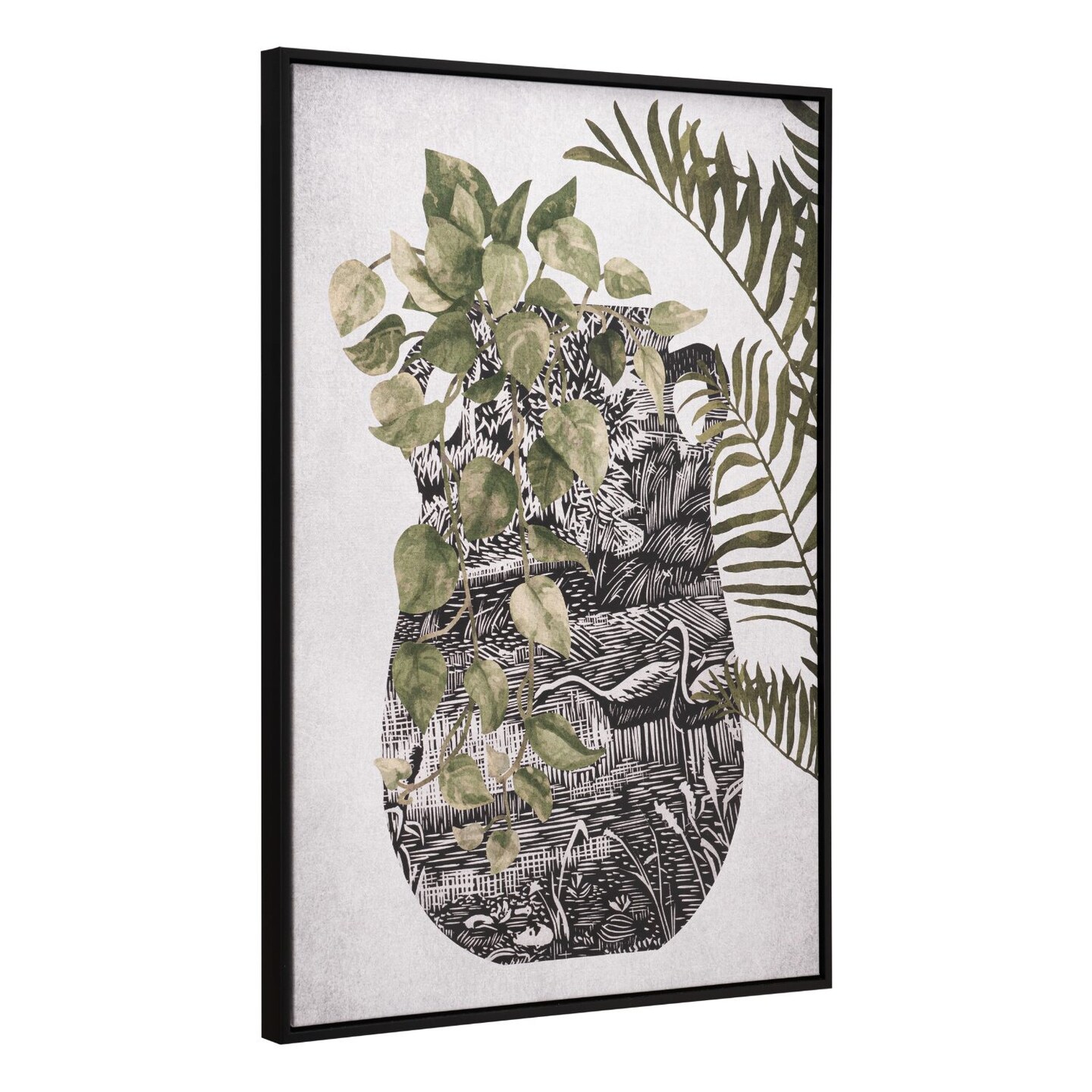 Modern Home 36.5" Green and Black Greenery Framed Rectangular Canvas ...