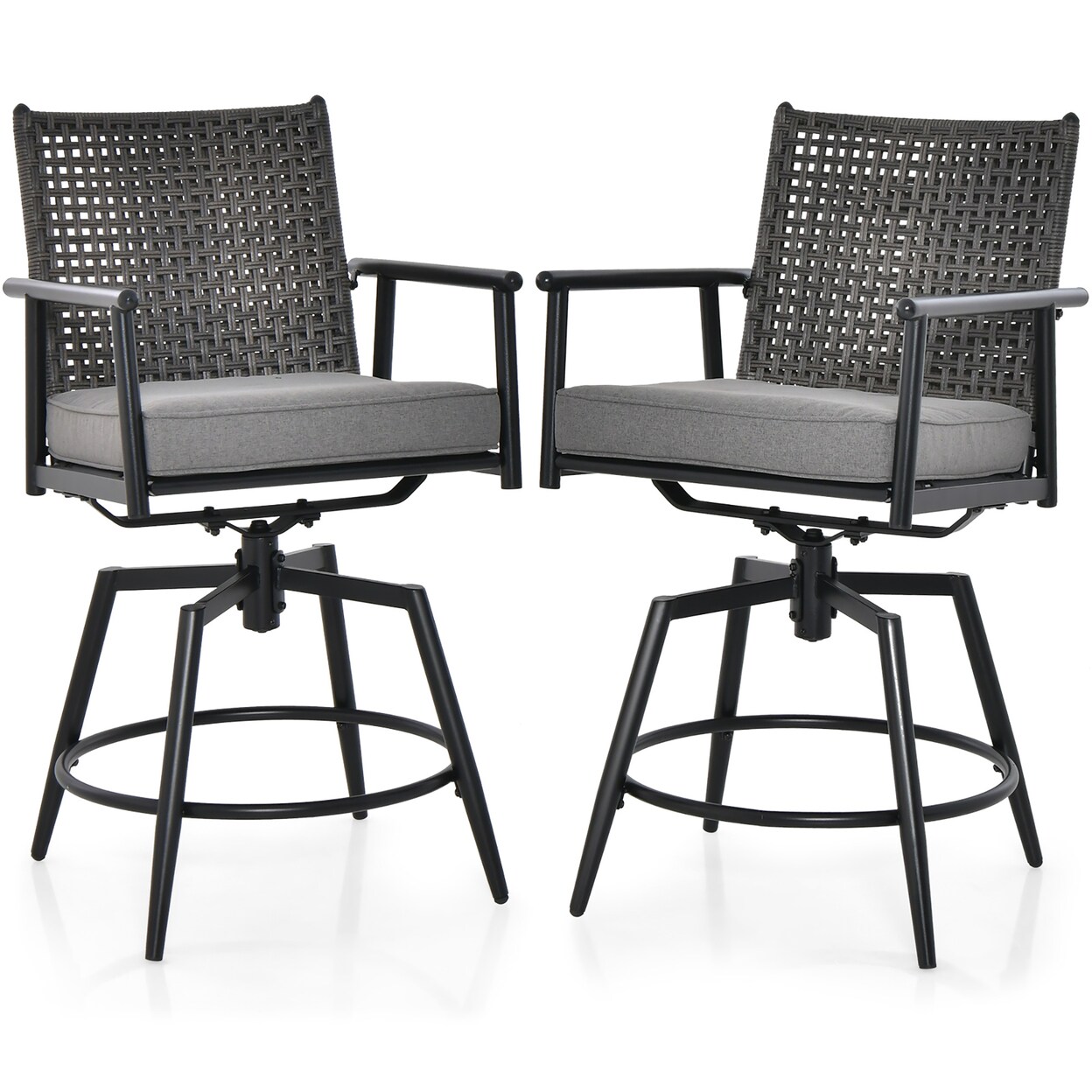 Patio Swivel Bar Stools Set Of 2 Outdoor Counter Height Bar Chairs W/ Pe Rattan Back | Michaels