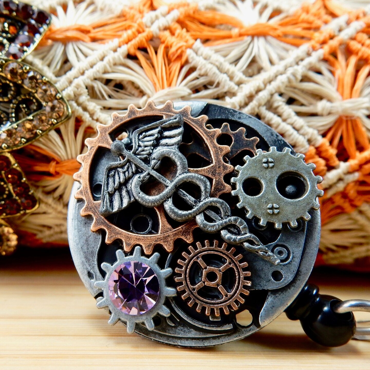 Unique Gift Idea Nurse, Personalized Steampunk Badge Clip, Caduceus ...