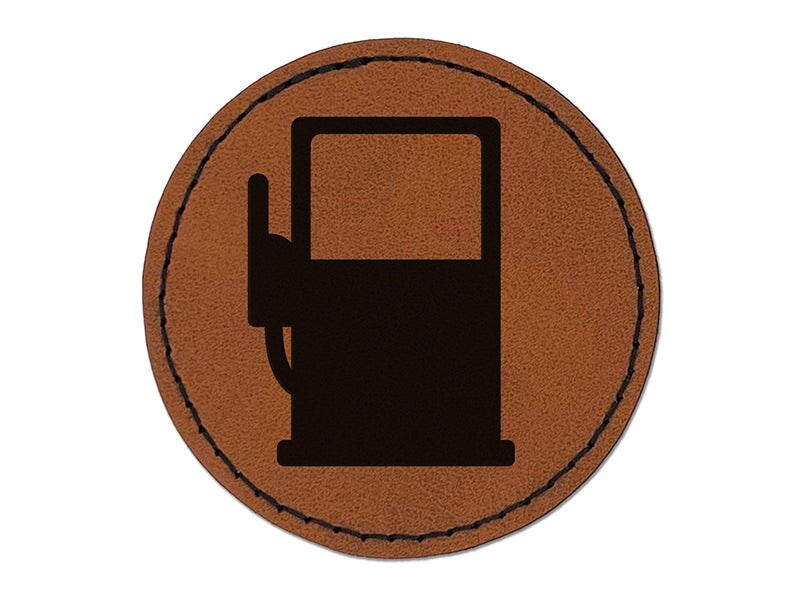 Gas Station Pump Round Iron-On Engraved Faux Leather Patch Applique - 2 ...