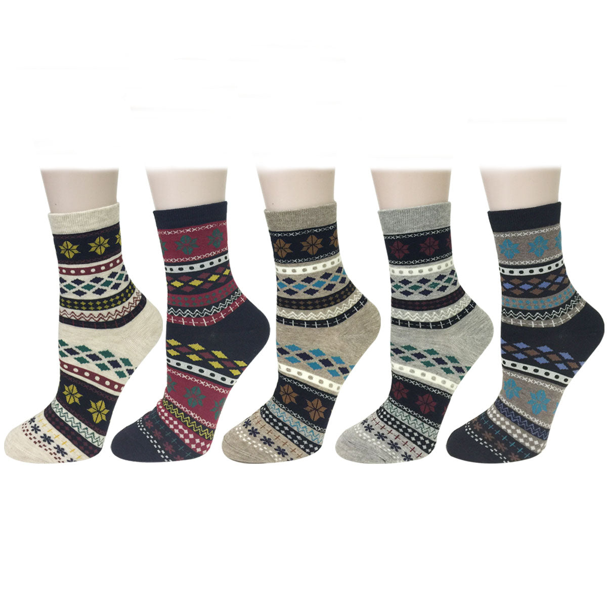 Wrapables Winter Snowflake Pattern Crew Socks (5 Pairs), Snowflake ...