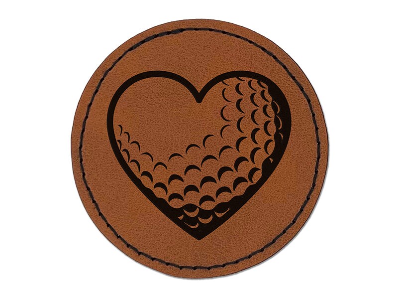 Heart Shaped Golf Ball Sports Round Iron-On Engraved Faux Leather Patch ...