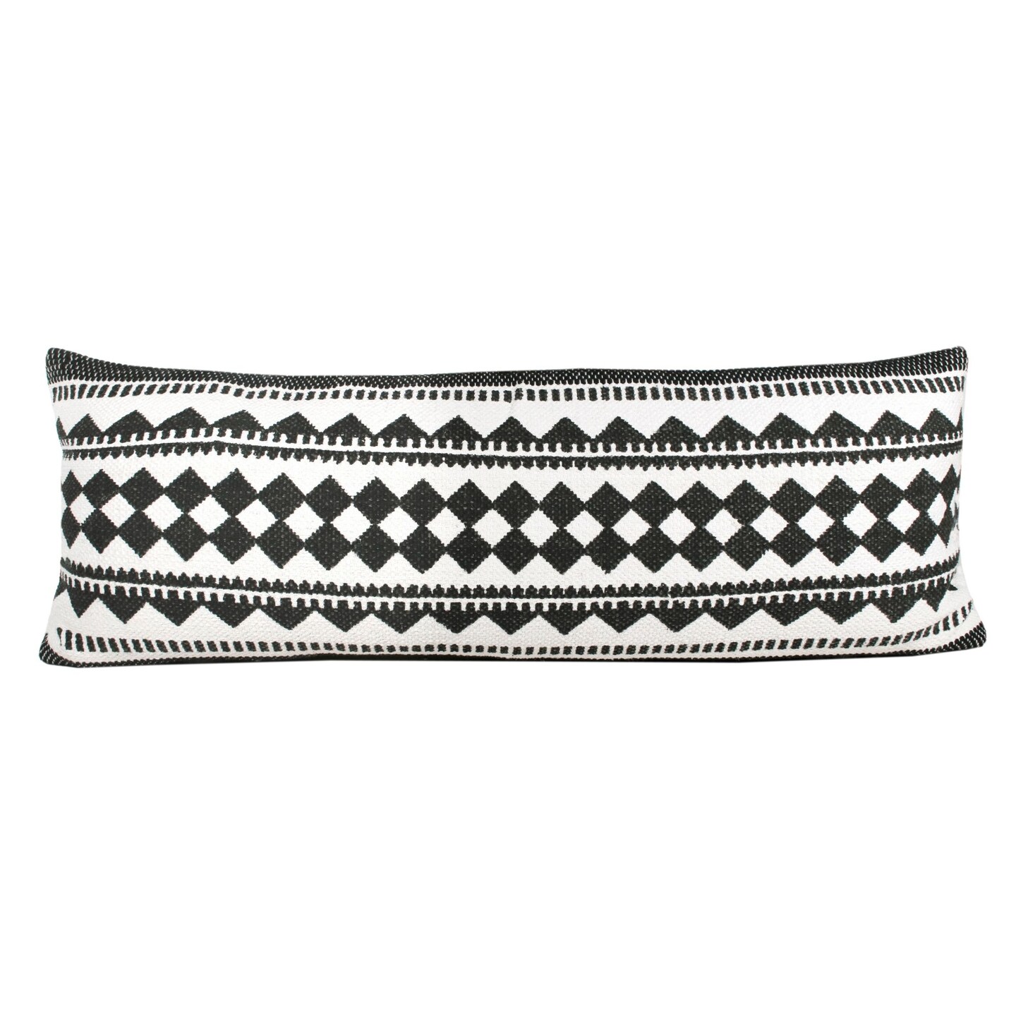 Laddha Home Designs 36" Black and White Mosaic Geometric Striped Lumbar ...