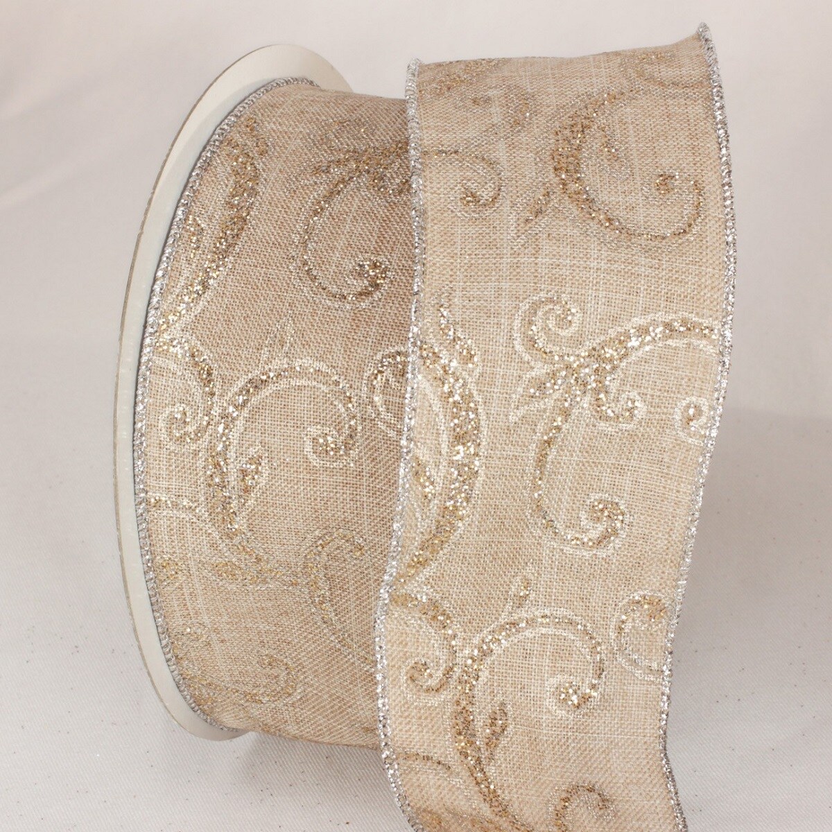 The Ribbon People Beige and Gold Swirls Wired Craft Ribbon 2.5" x 20 ...