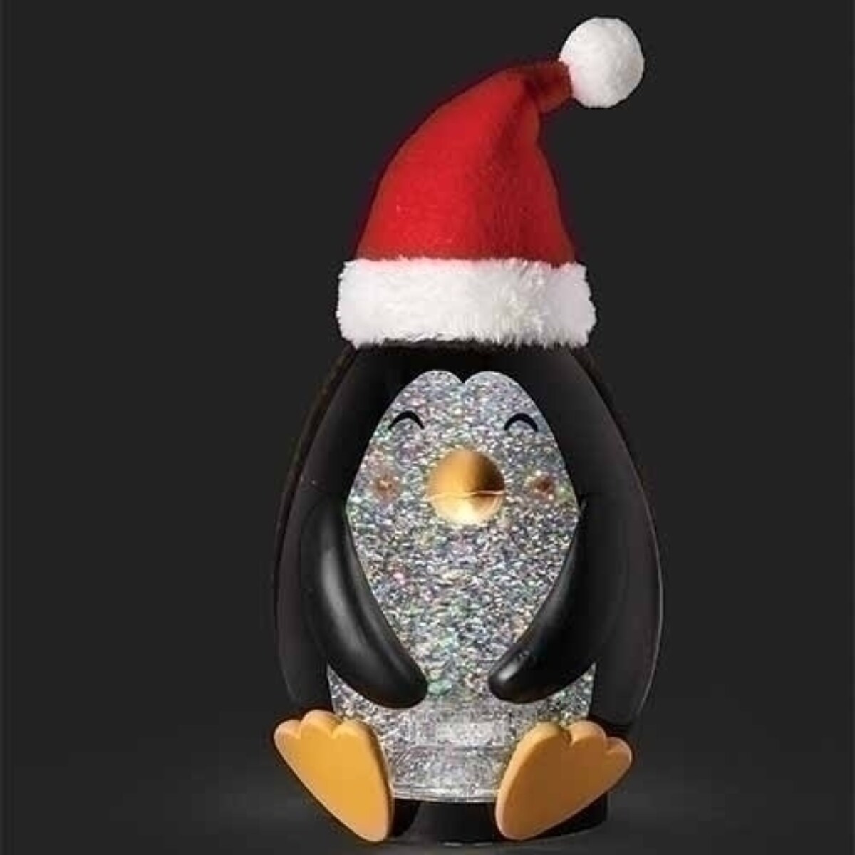 Roman 9" Black and Yellow LED Swirl Penguin with Santa Hat Christmas ...