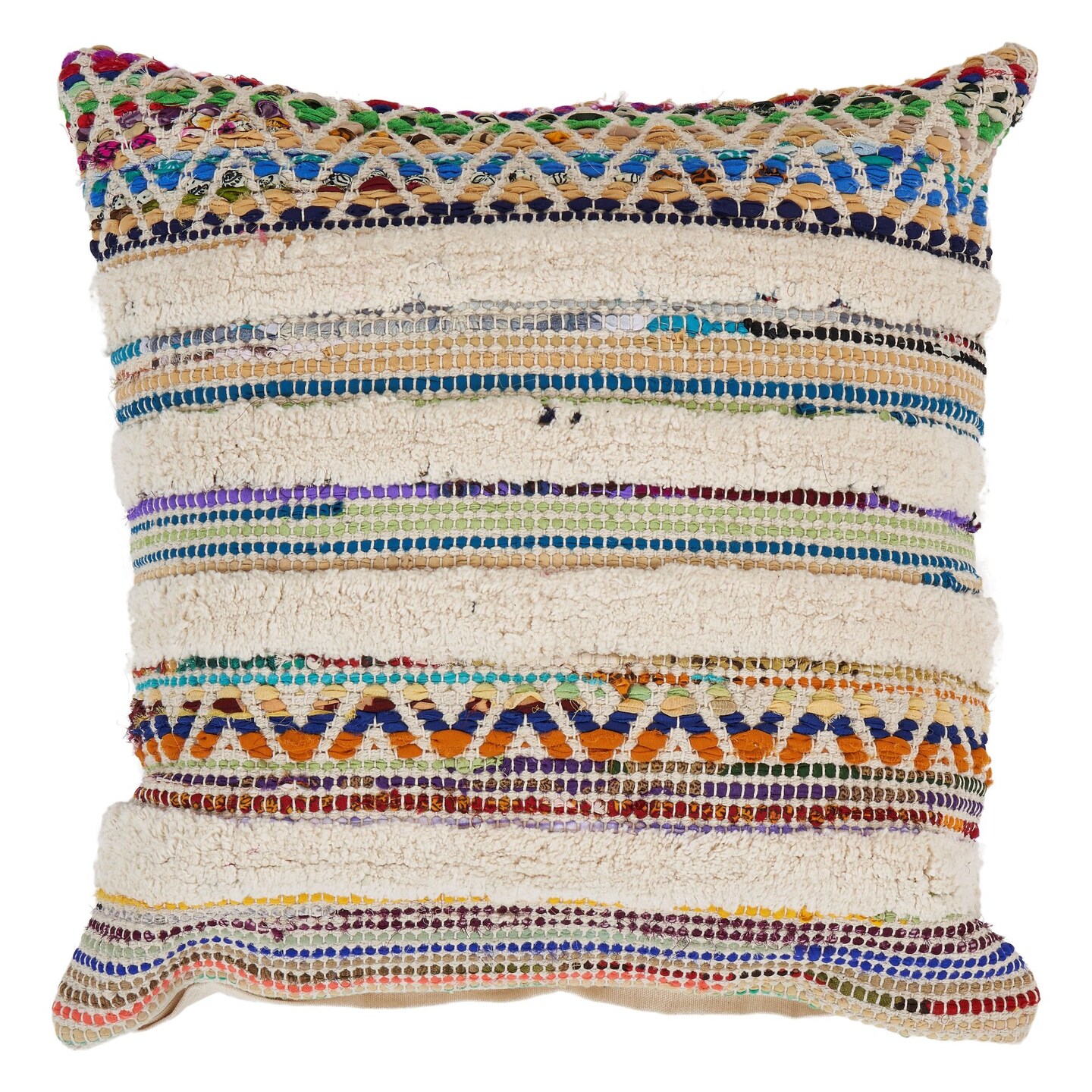 Laddha Home Designs 18" White and Beige Chevron Striped Handmade Square ...