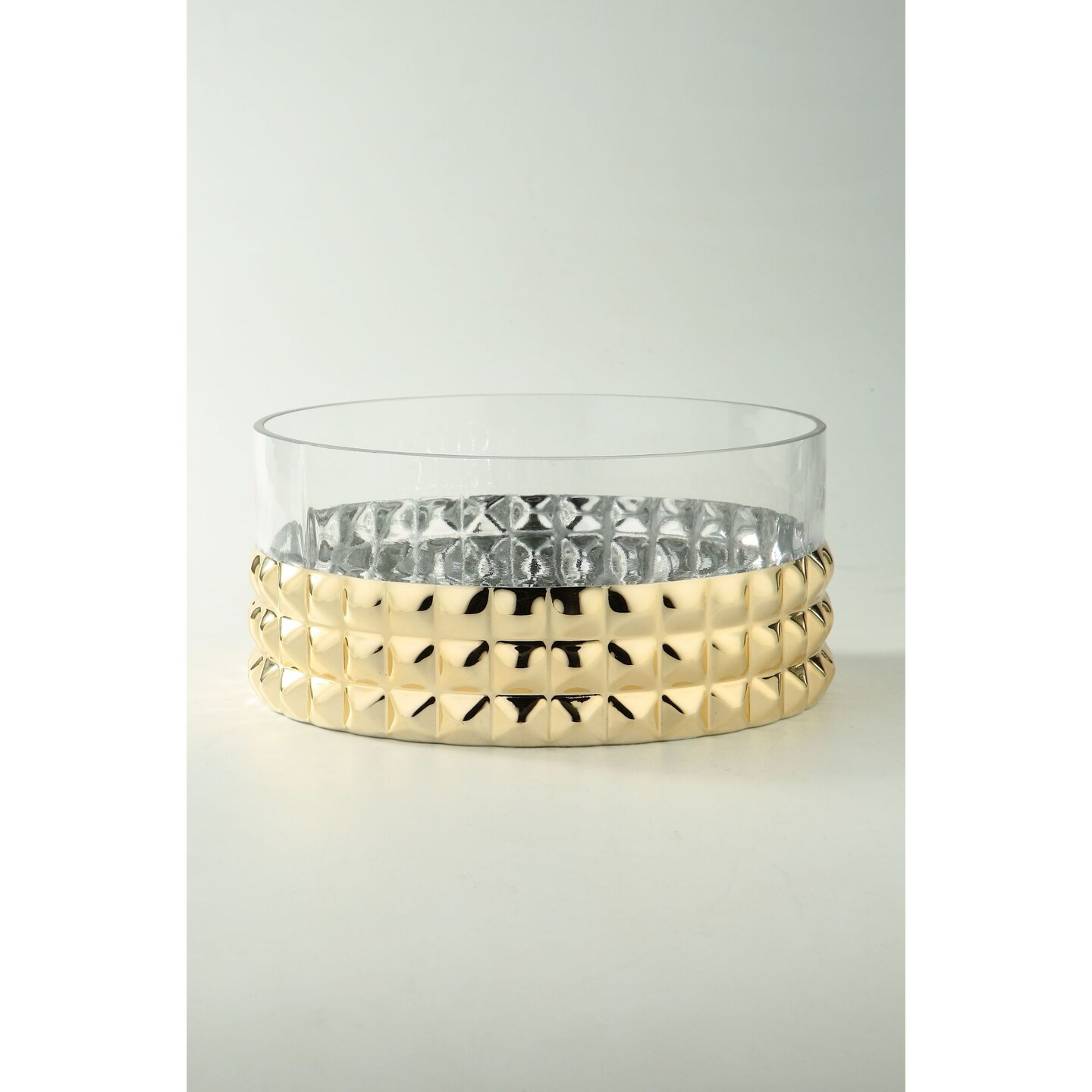 CC Home Furnishings 10" Gold Pyramid Pattern Cylindrical Clear Glass ...