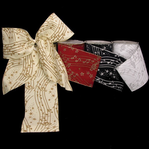 The Ribbon People White and Silver Stars with Music Wired Craft Ribbon ...