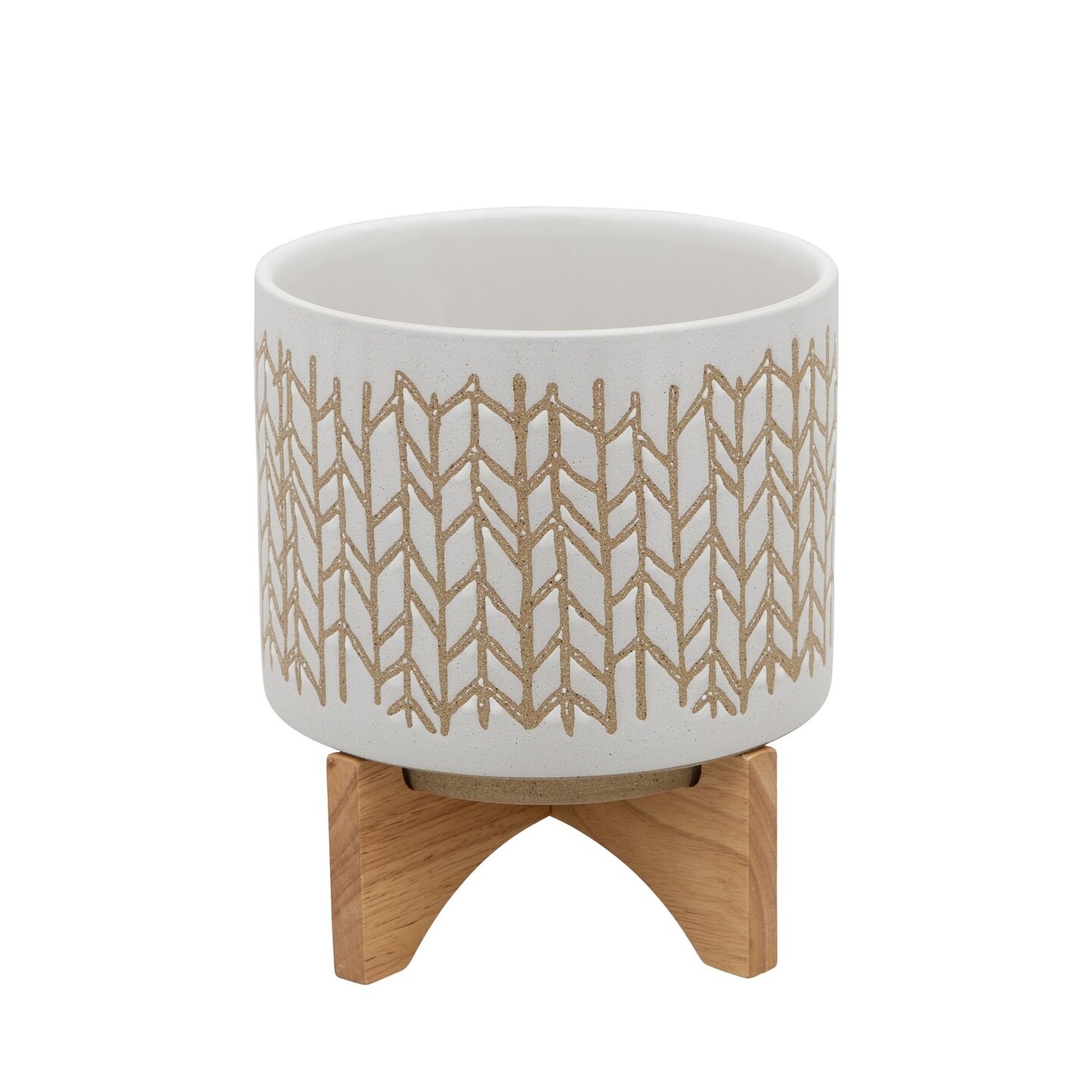 Kingston Living Chevron Ceramic Planter with Stand - 9" - Beige and ...