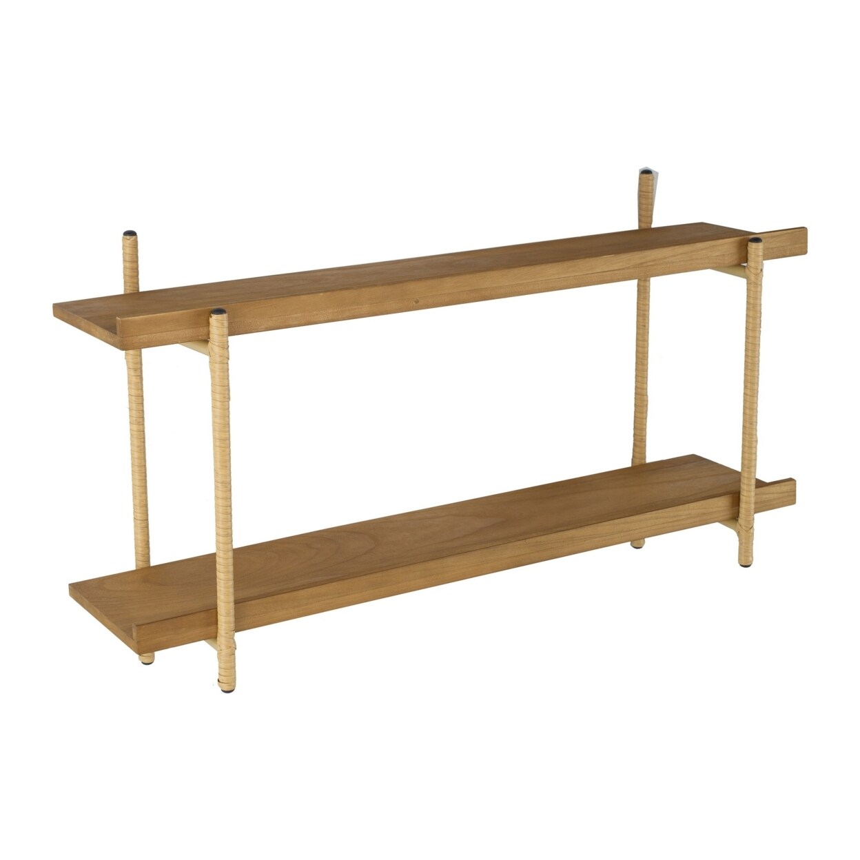 Saltoro Sherpi 36 Inch Modern Wood Two Tier Shelf, Rattan Braiding ...