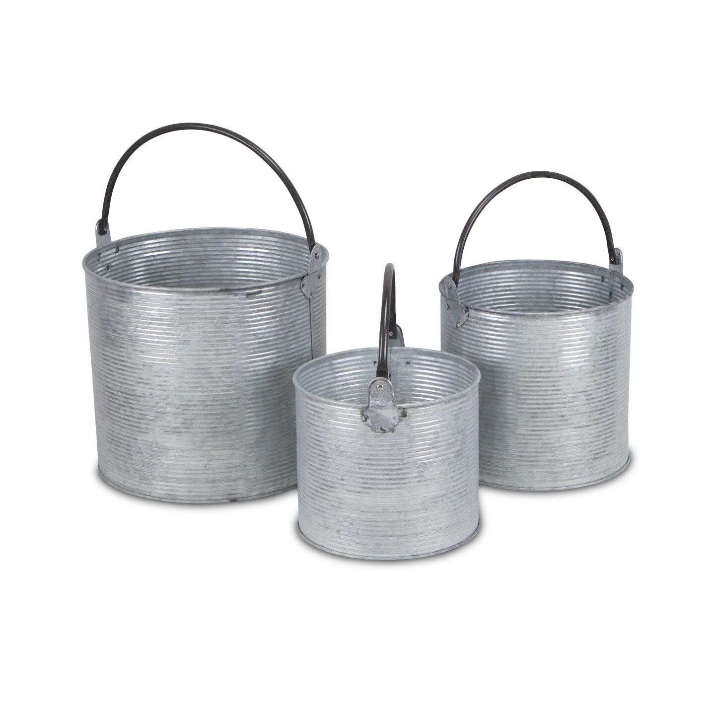Contemporary Home Living Set of 3 Silver Round Bucket Planter With Top ...