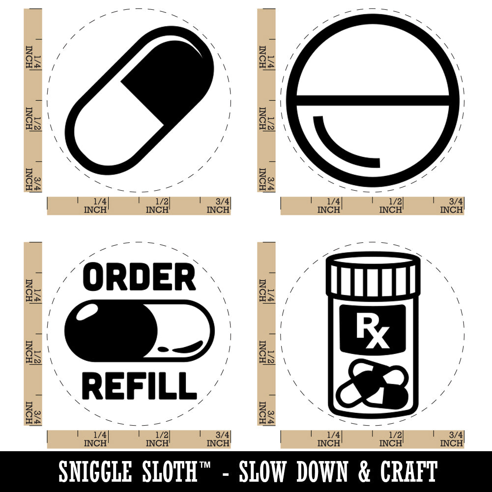 Pill Medicine Prescription Medication Reminder Symbols Rubber Stamp Set ...