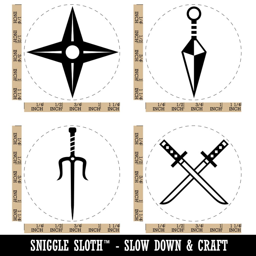 Ninja Weapons Katana Swords Star Sai Kunai Rubber Stamp Set for ...