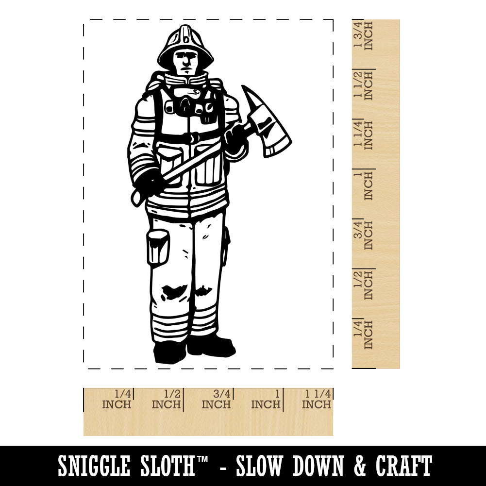 Fireman Firefighter Rescue with Axe Rectangle Rubber Stamp for Stamping ...