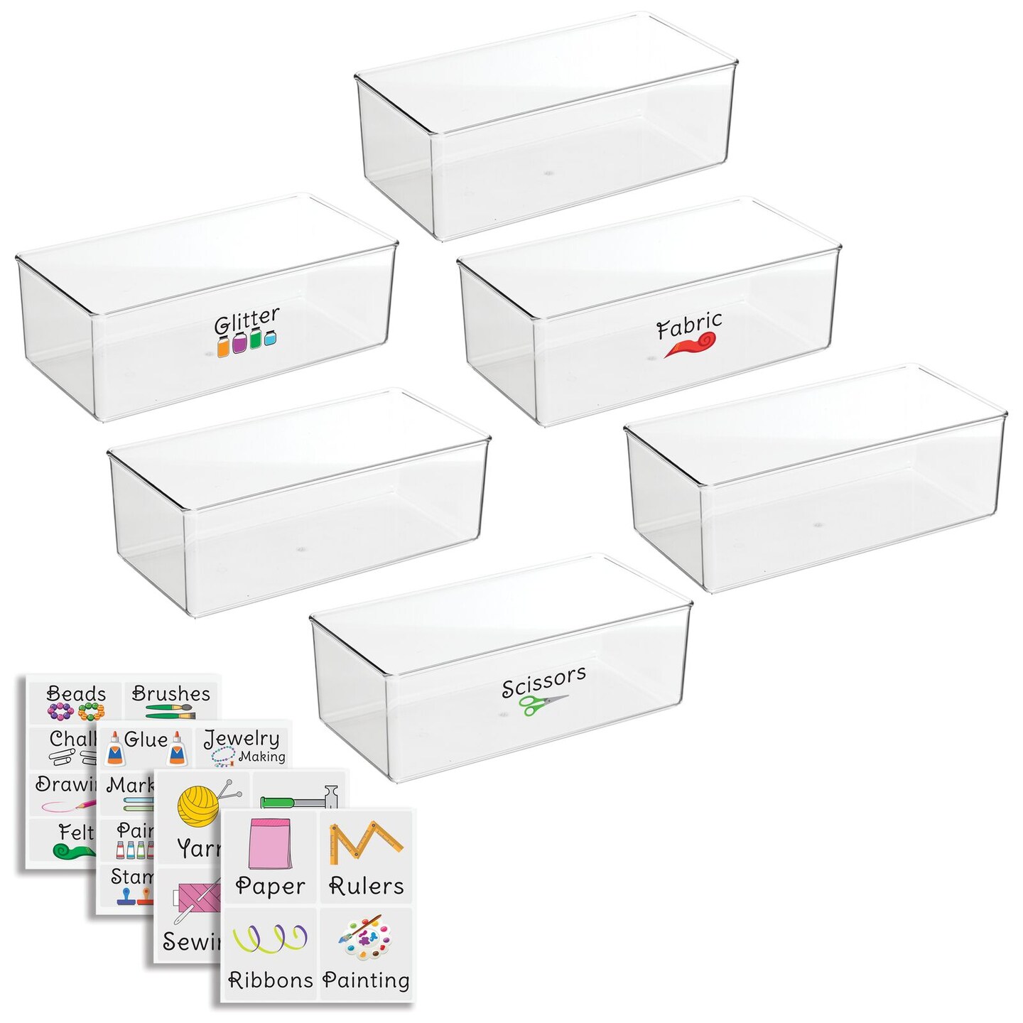 mDesign Stackable Plastic Craft, Sewing Storage Box + 32 Labels - Clear ...