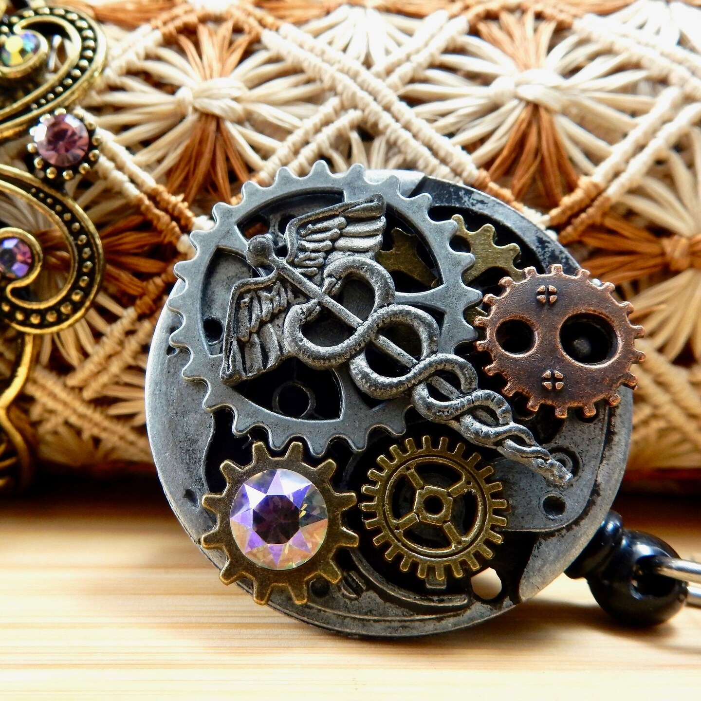 Unique Badge Clip, Steampunk Design Badge Reel, Custom Crystal ID Badge ...