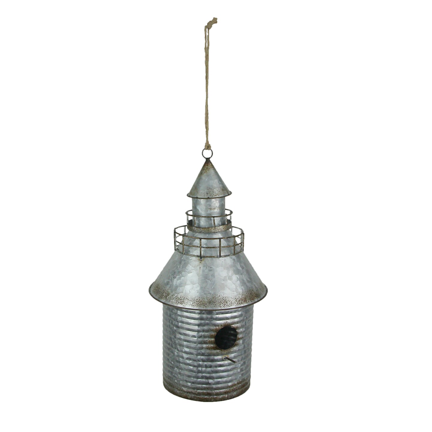 Galvanized Gray Metal Farm Grain Silo Hanging Birdhouse Bird House 16 ...
