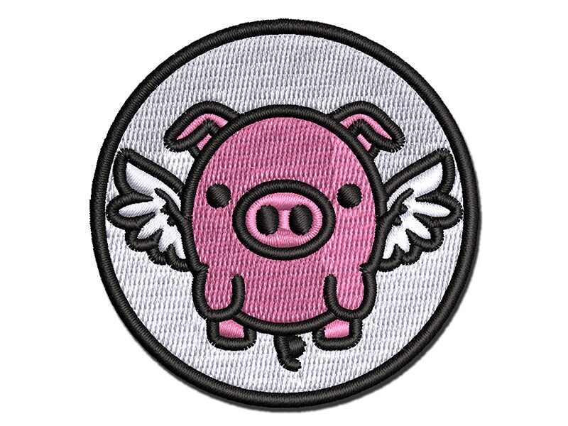 Cute Round Flying Winged Pig Multi-Color Embroidered Iron-On or Hook ...
