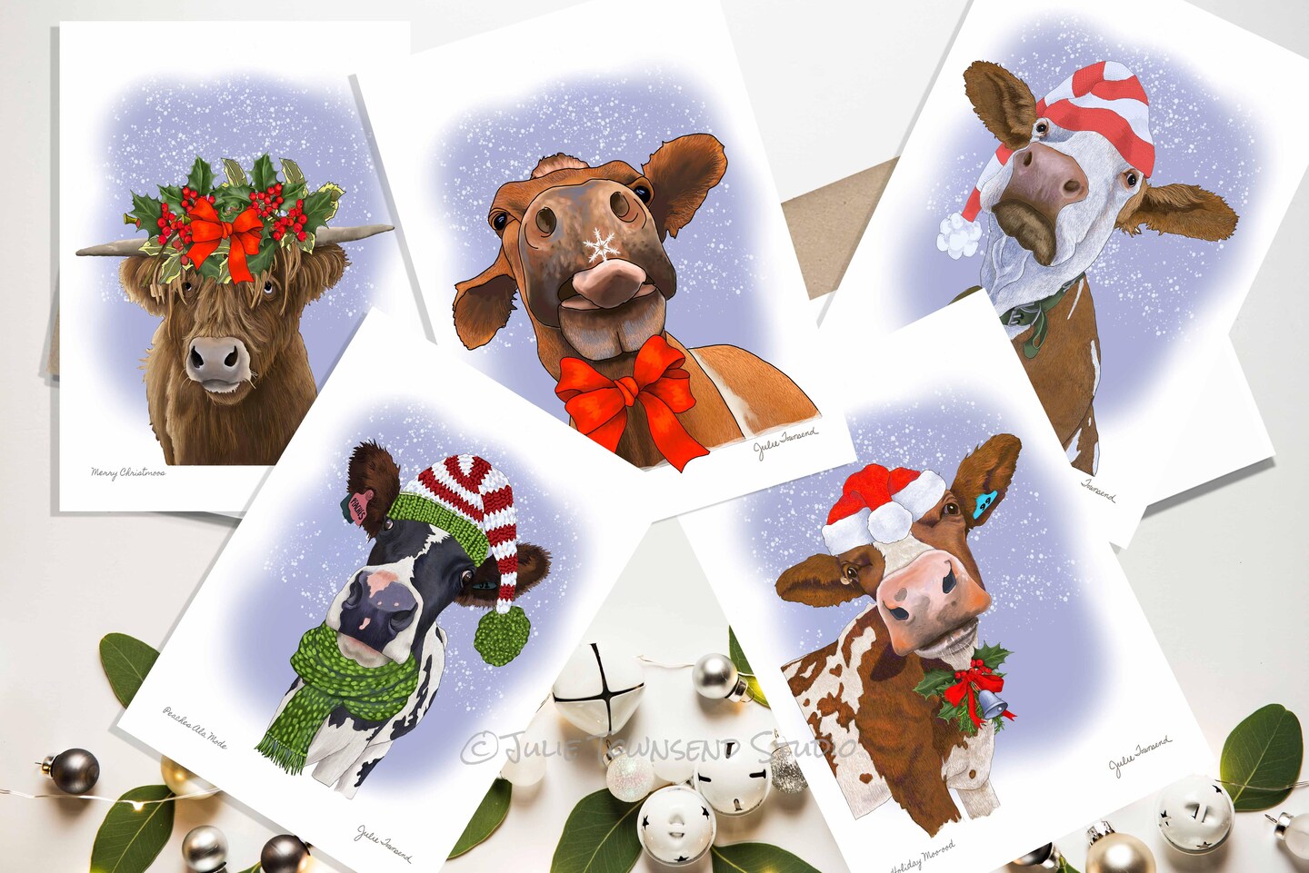 Christmas cards set features my adorable holiday cows - Handmade ...