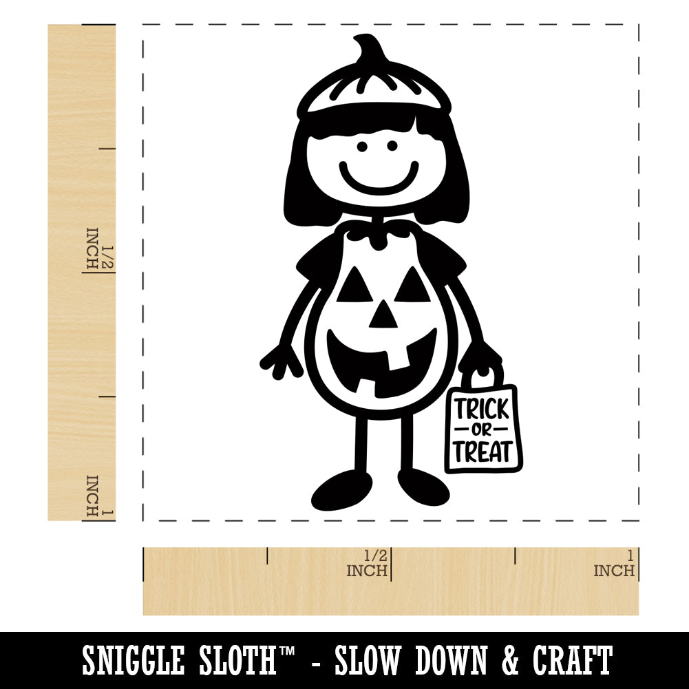 Stick Figure Girl Halloween Pumpkin Self-Inking Rubber Stamp Ink ...