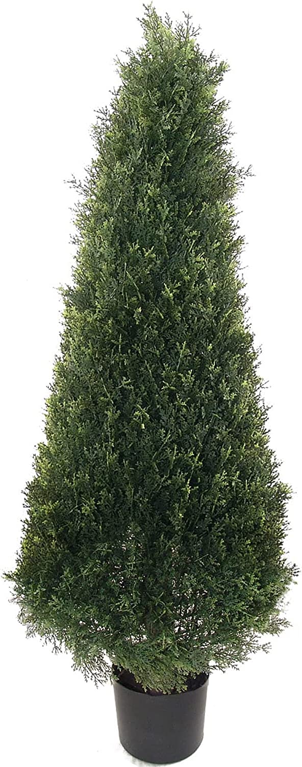 Set of 2: 52" Artificial Cedar Cone Topiary Trees in Black Pots - UV ...