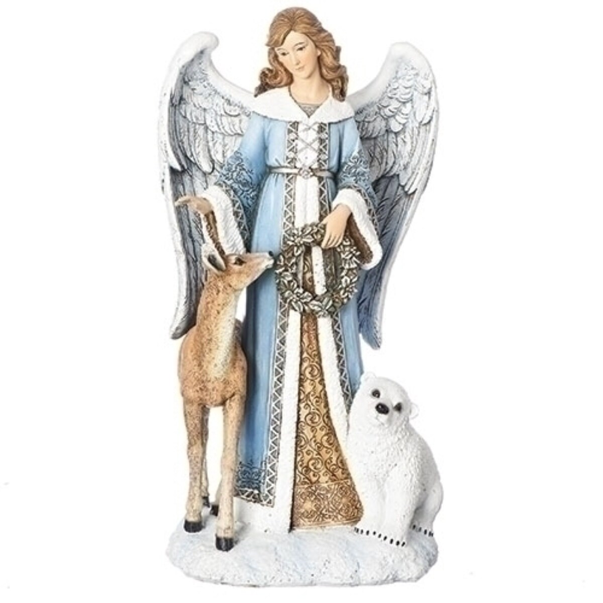 Roman 13.25" Angel with Deer and Bear Table Top Figure, Color: White ...