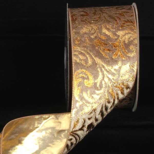 The Ribbon People Beige and Gold Scroll Lame Back Wired Craft Ribbon 4 ...