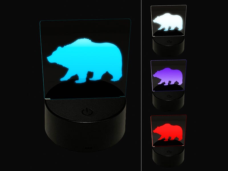 Fuzzy Grizzly Bear Silhouette 3D Illusion LED Night Light Sign ...