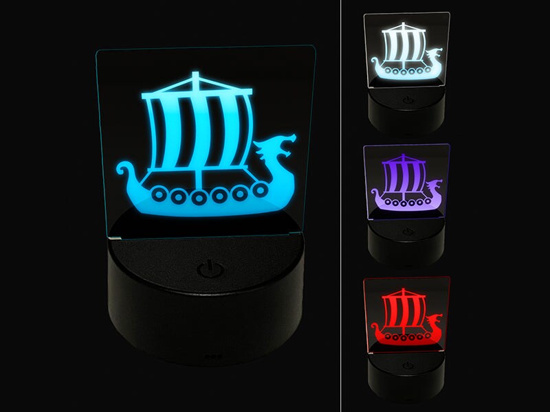 Viking Dragon Longship with Striped Sail 3D Illusion LED Night Light ...
