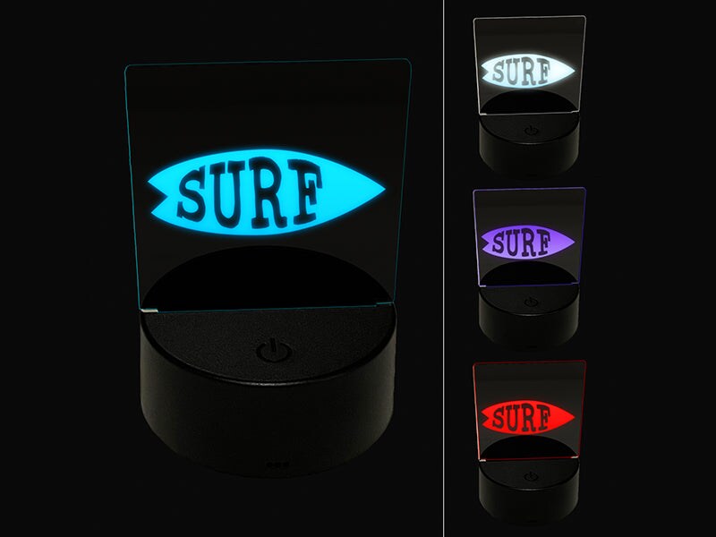 Surfing Surfboard Fun Text 3D Illusion LED Night Light Sign Nightstand ...