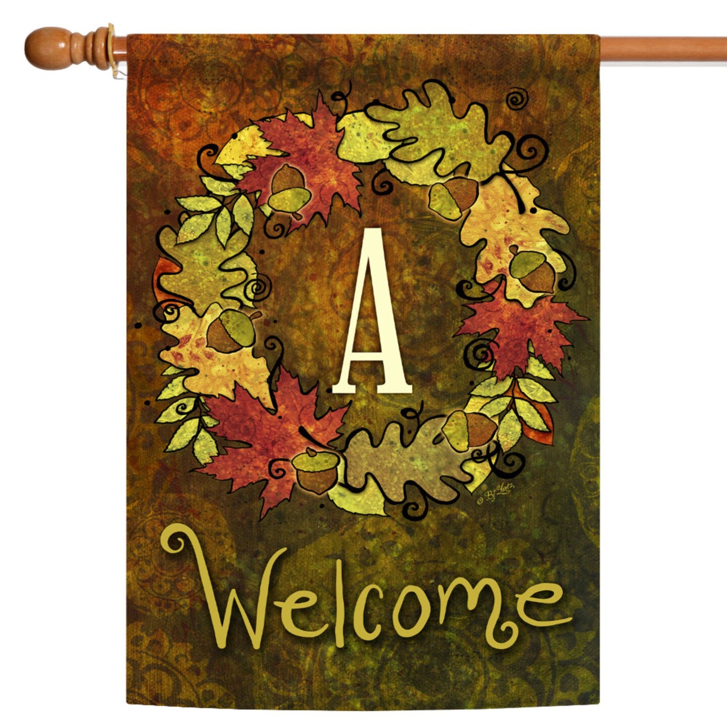 Toland Home Garden Green and Brown Fall Wreath Monogram A Outdoor House ...