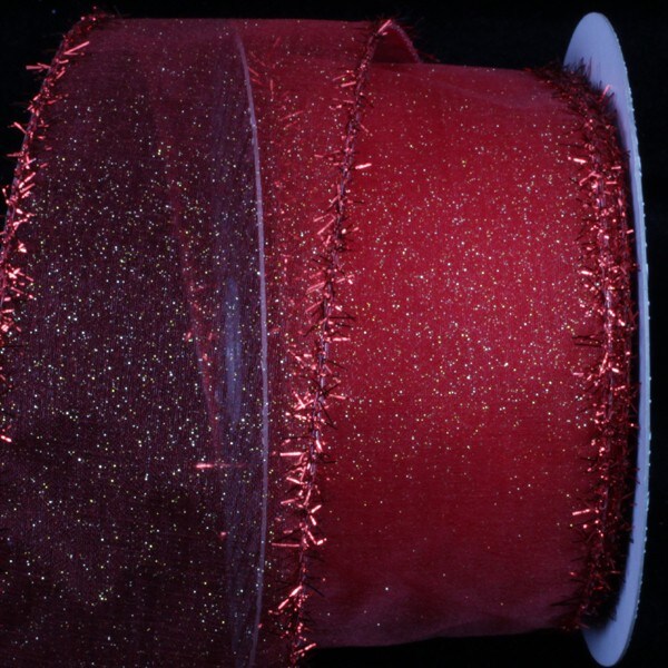 The Ribbon People Sheer Red Fuzzy Edge Wired Craft Ribbon 3" x 20 Yards ...