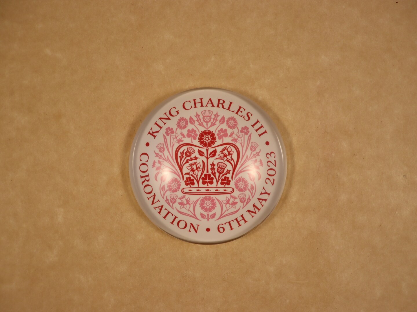 King Charles III, Coronation Paperweight, Pink and Red, Coronation ...