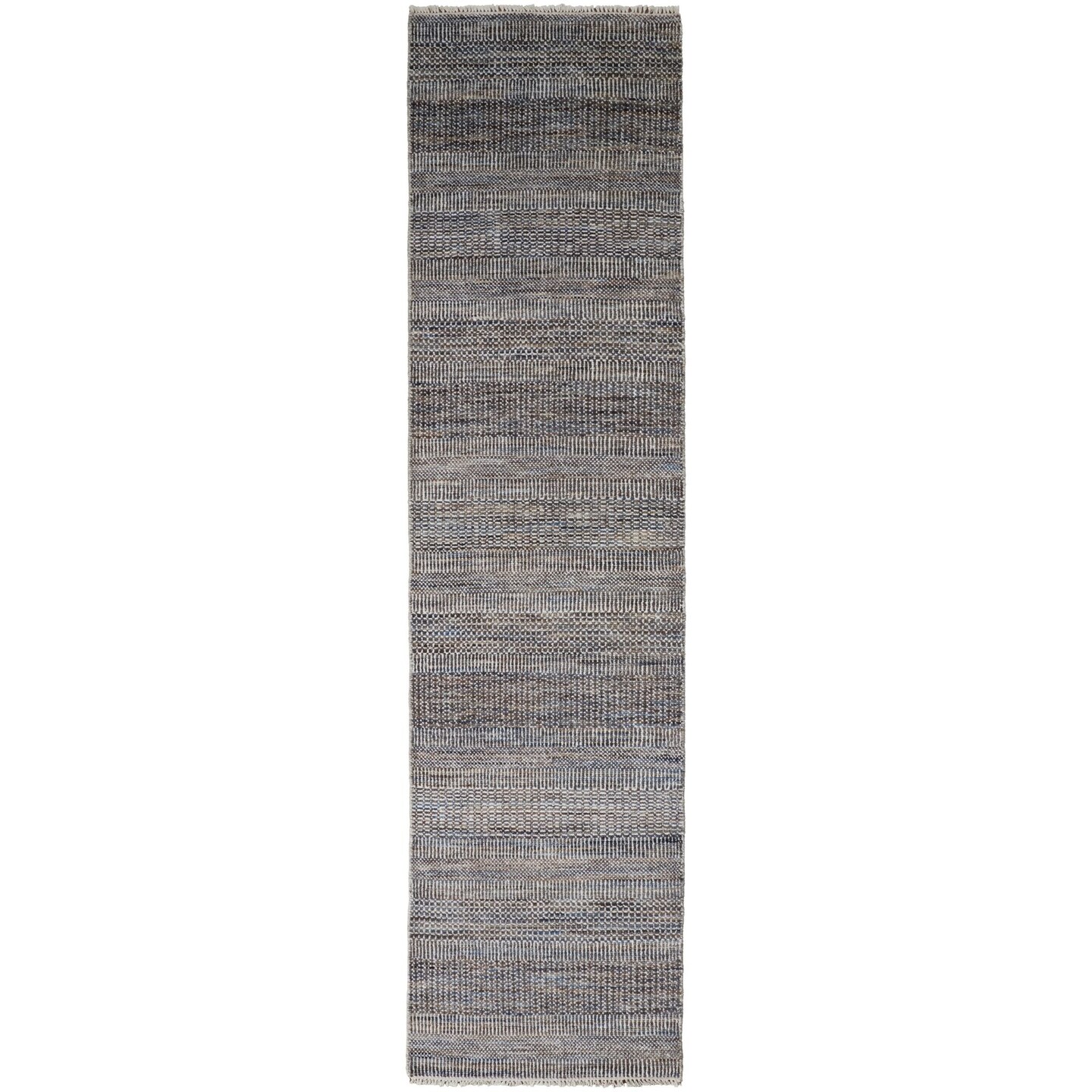 Feizy Home Collection 2.5' x 10' Gray Striped Hand Knotted Rectangular ...