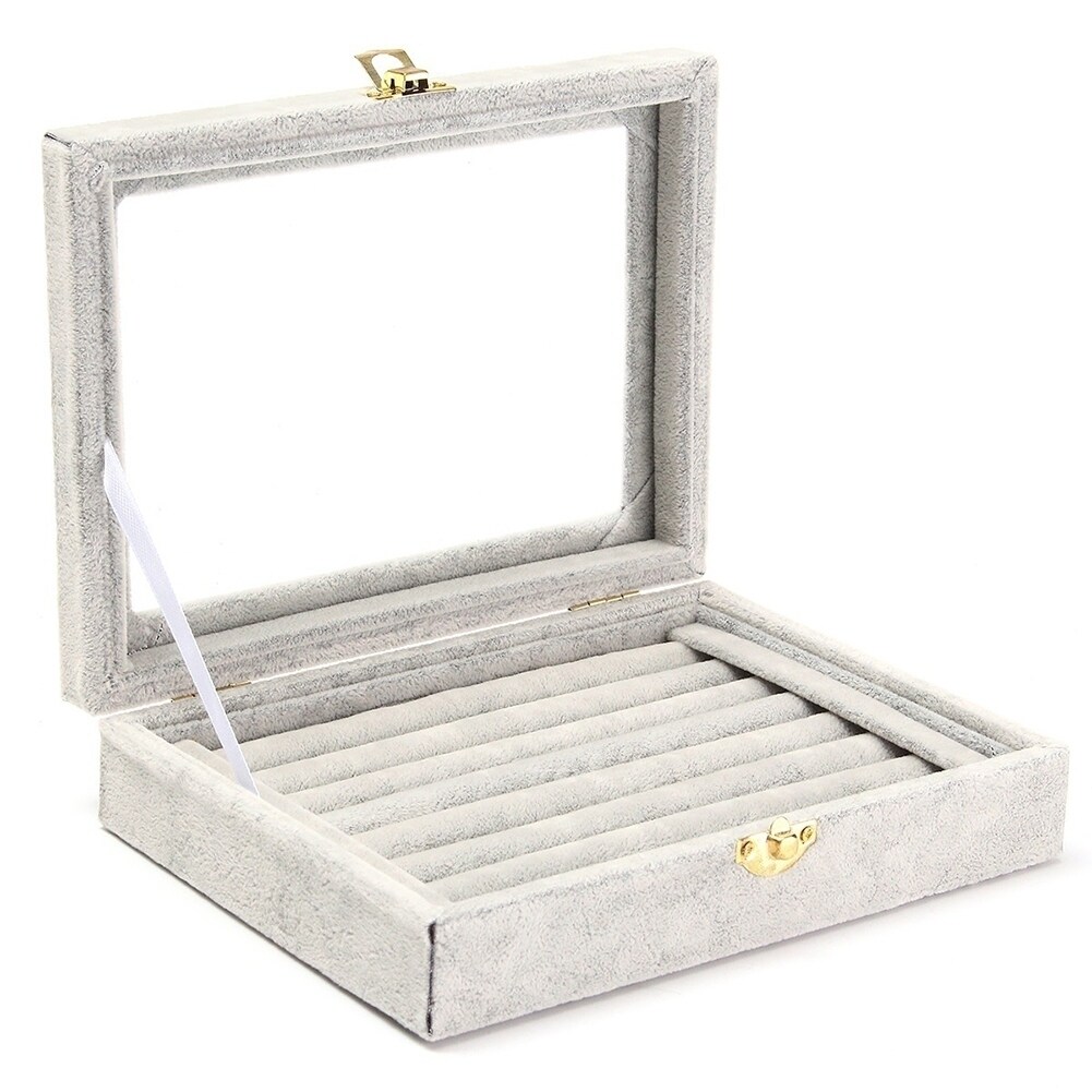 Generic Velvet Wooden Ring Jewelry Earring Storage Box Display ...