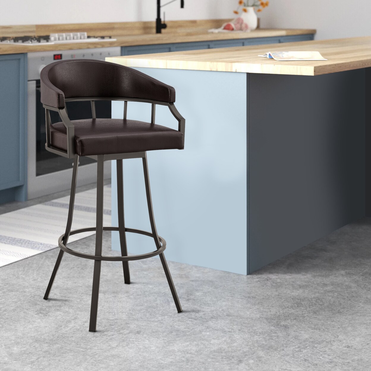 Saltoro Sherpi Mayla 30 Inch Swivel Bar Stool, Metal Flared Legs, Brown ...