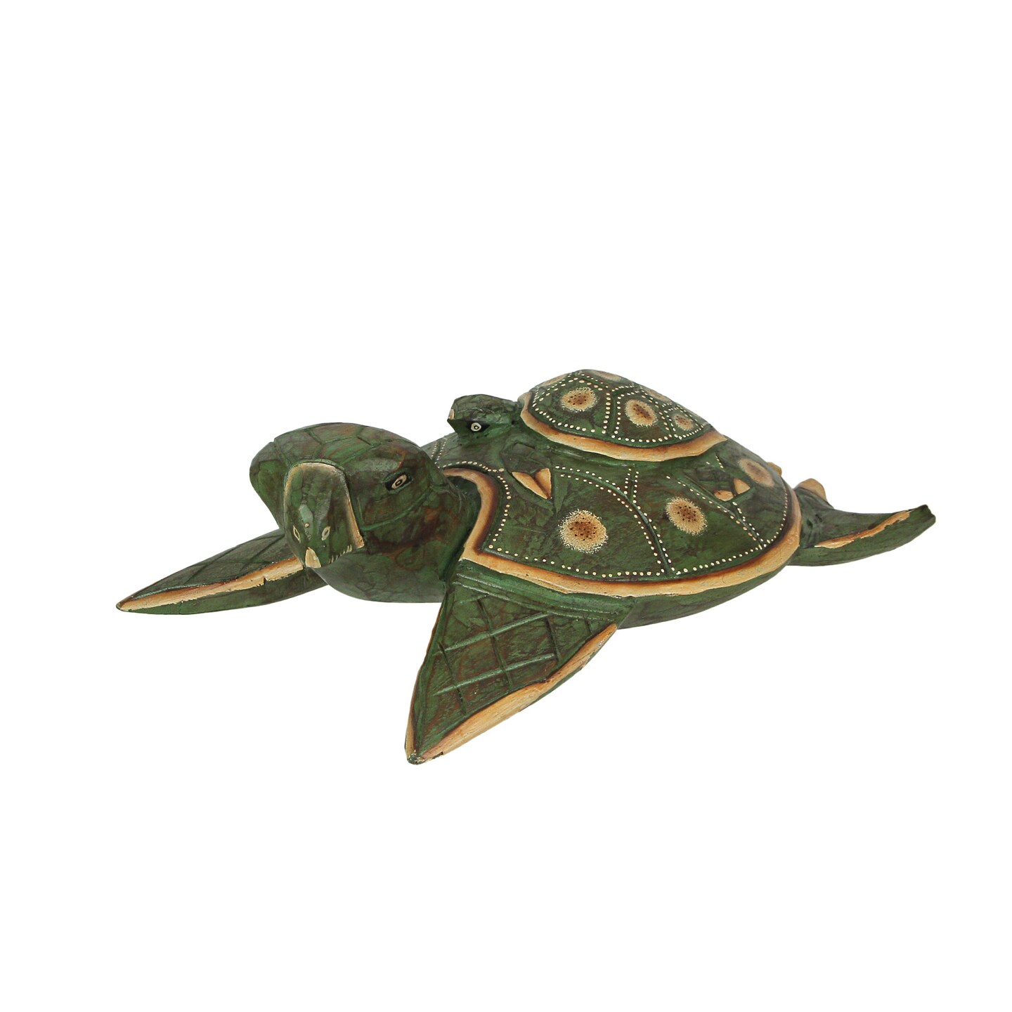 Green Finish Mother And Baby Turtle Hand Carved Wood Sculpture Home ...