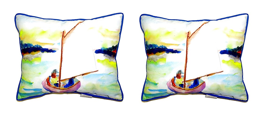 Pair of Betsy Drake Pink Sailboat Large Indoor/Outdoor Pillows 16 Inch ...