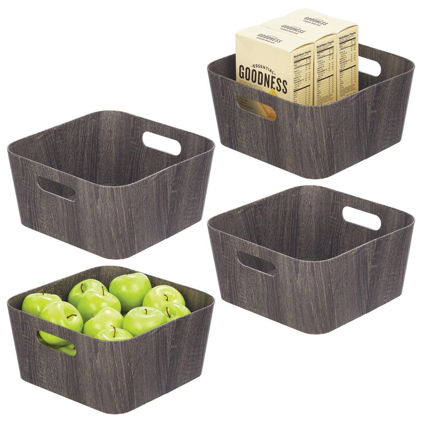 mDesign Wood Grain Kitchen Food Storage Bin with Handles - 4 Pack ...